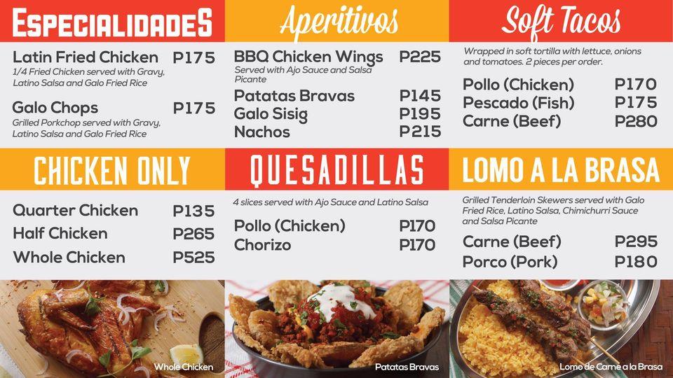 Menu at Galo restaurant, Makati