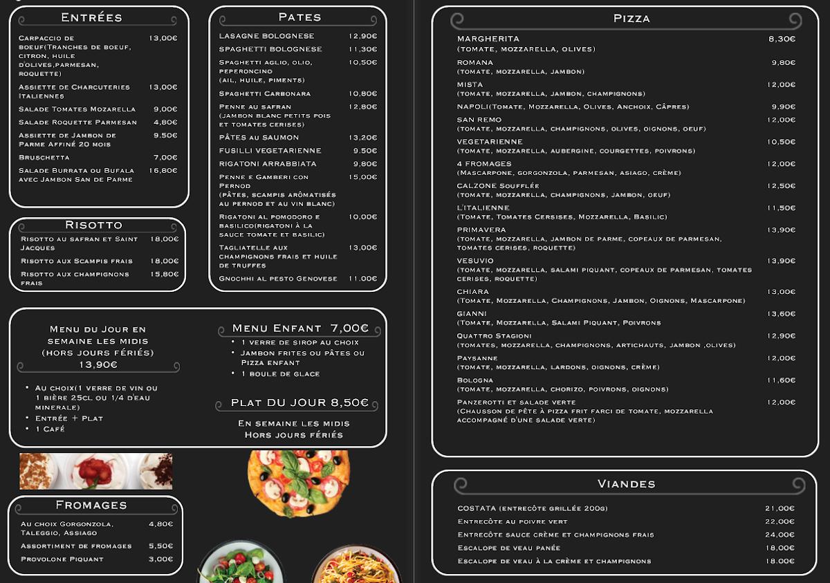 Menu at San Remo Hochstatt restaurant, Hochstatt
