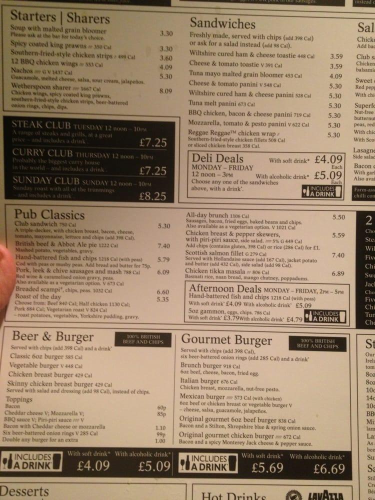 Menu at The Hatchet Inn - JD Wetherspoon pub & bar, Newbury