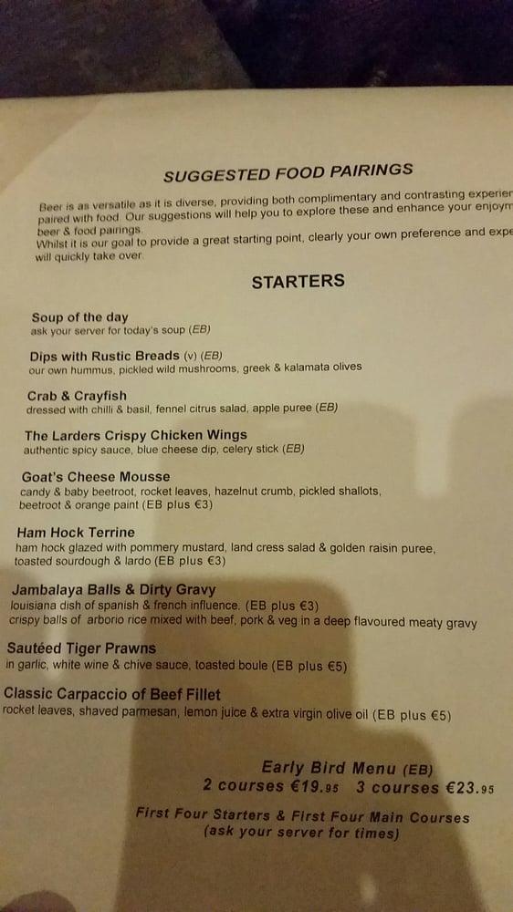 Menu at The Larder Restaurant & BrewHouse, Dublin