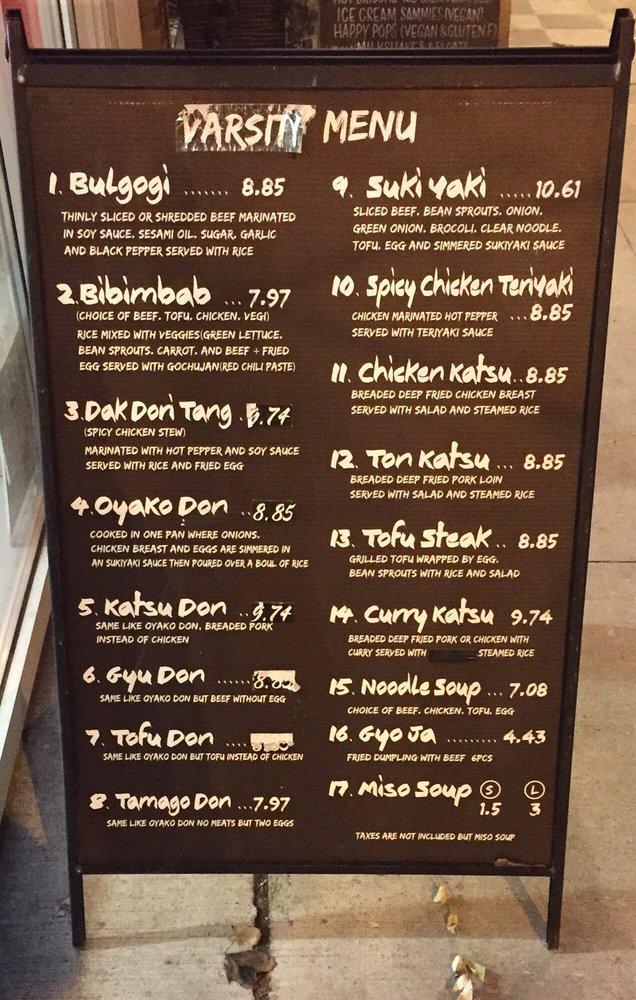 Menu at Varsity restaurant, Toronto, 914 Bloor St W