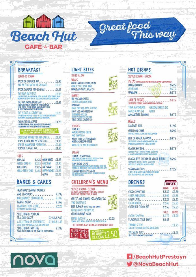 Menu at Beach Hut Cafe & Bar, Prestatyn, Beach Rd W