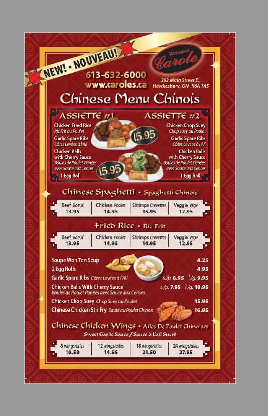 Menu au Carole's Restaurant Hawkesbury, Hawkesbury