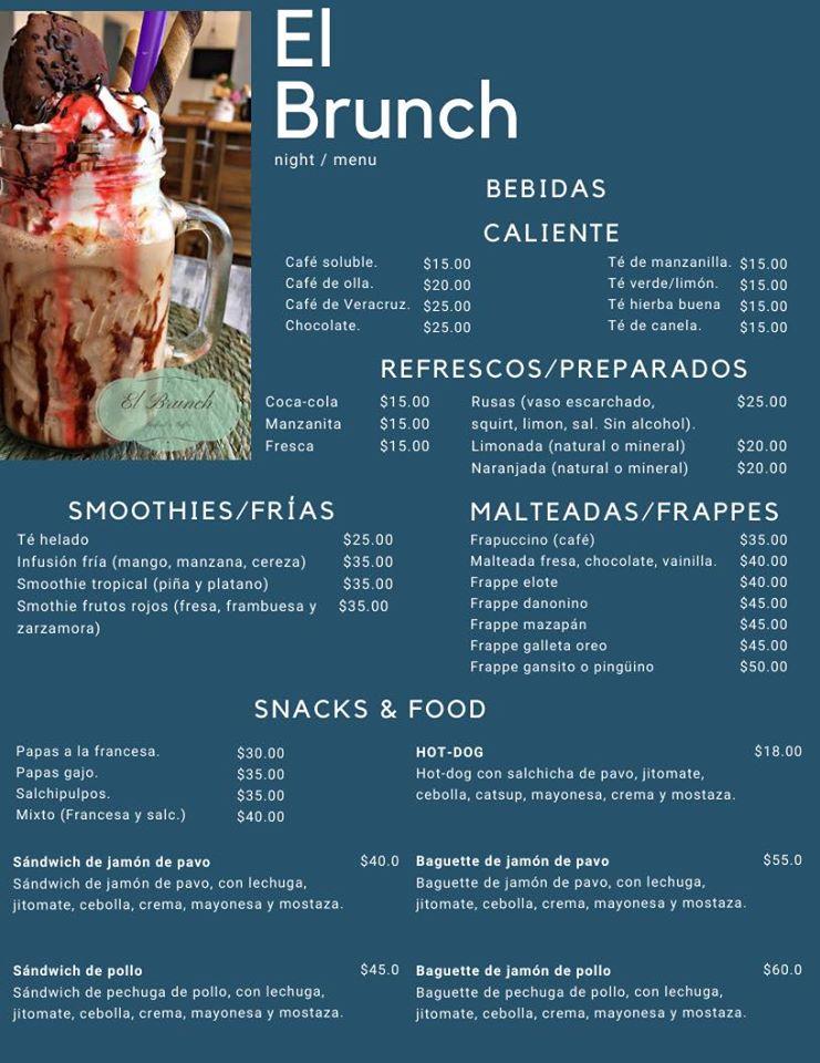 Menu at El Brunch restaurant, Zapopan, Calle Puebla