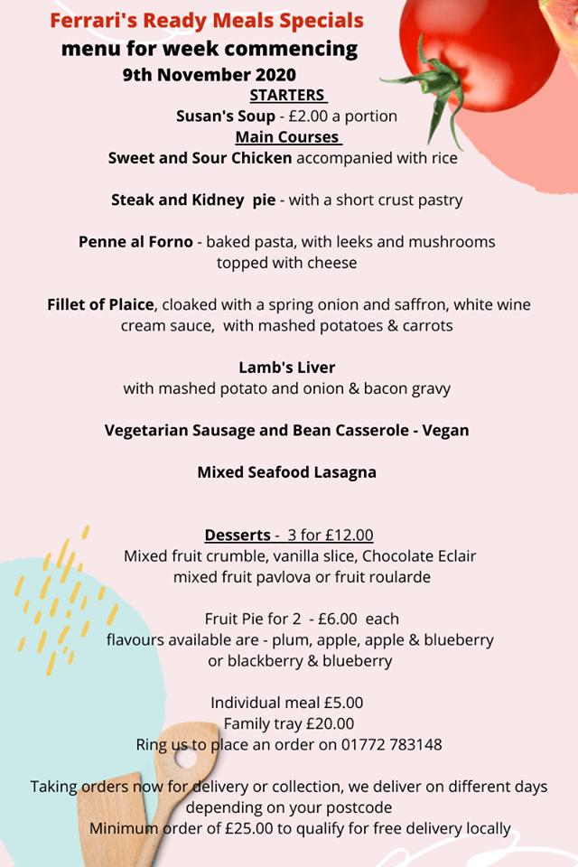 Menu at Ferrari’s Country House Hotel & Restaurant, Longridge
