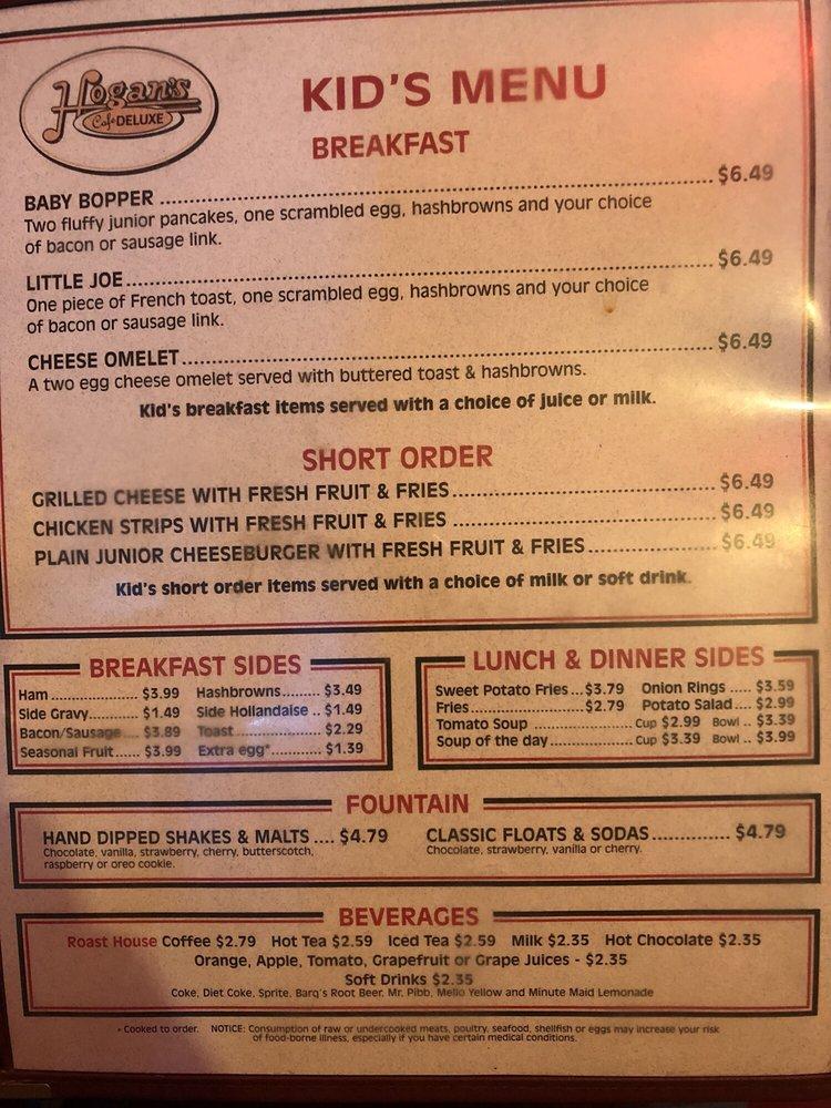 Menu at Hogan's Cafe Deluxe, Spokane