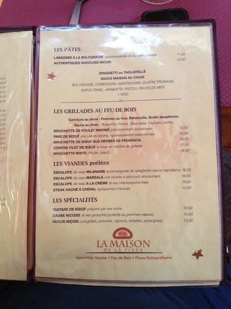Menu at Maison de la Pizza pizzeria, Nice, rue Mascoinat