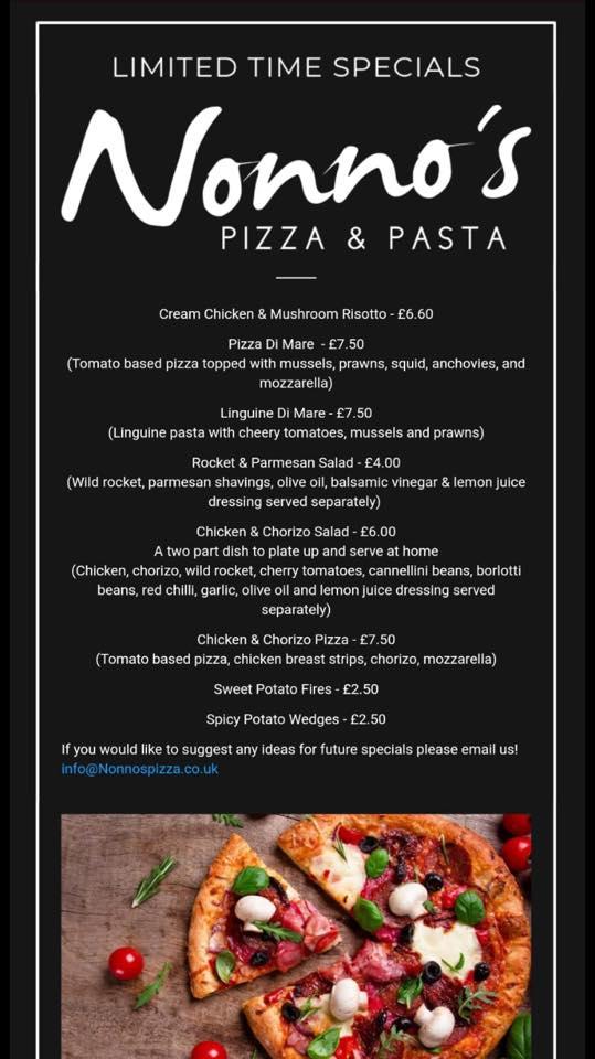 Menu at Nonno's pizzeria, Wilsden