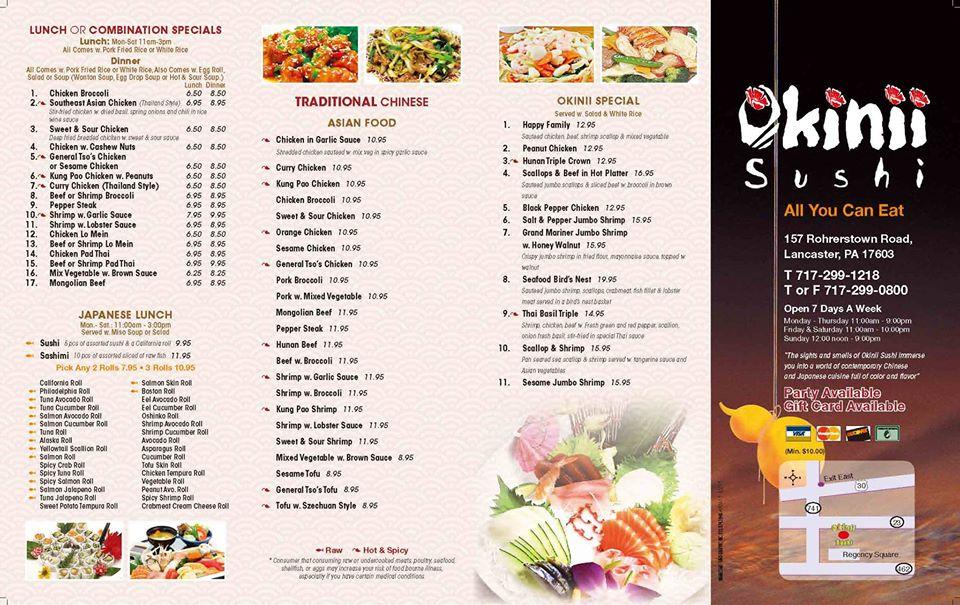 Menu at Okinii Sushi, Sushi-All-You-Can-Eat restaurant, Lancaster