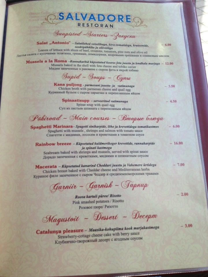 Menu au Inger Cafe, Narva