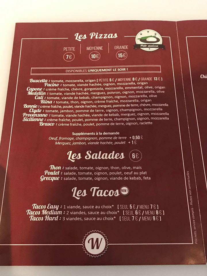 Menu au Wonderfood fast food, Reims