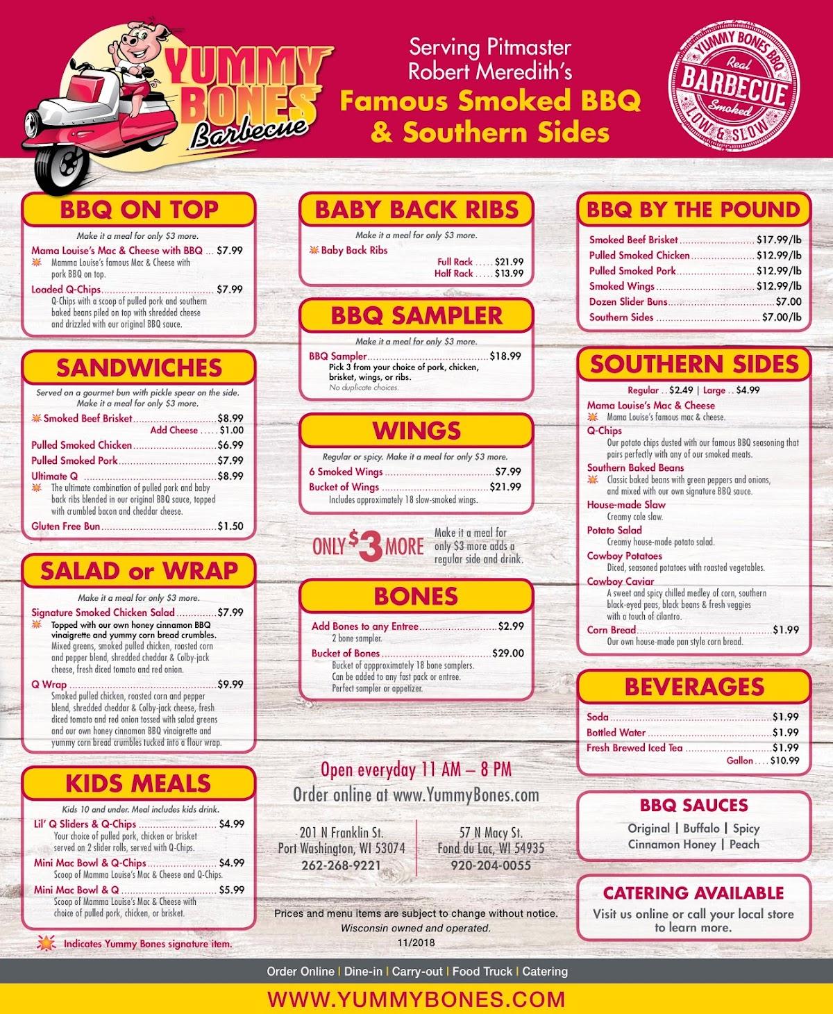 Menu at Yummy Bones Barbecue Port Washington, Port Washington
