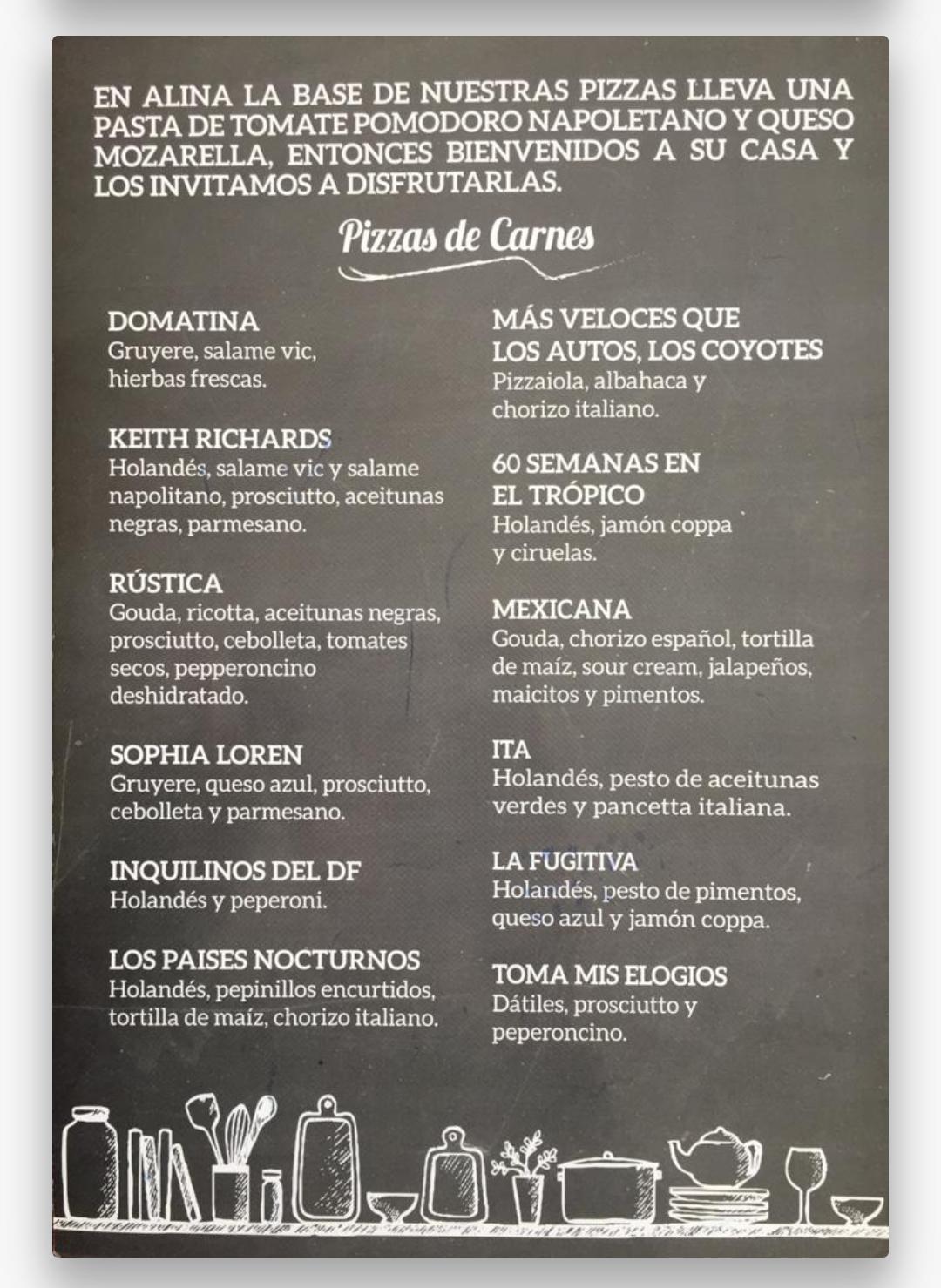 Carta del restaurante Alina Pizza Gourmet, Pasto