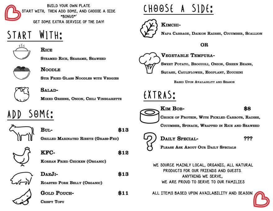 Menu at Bae Bae's Kitchen restaurant, Pittsburgh