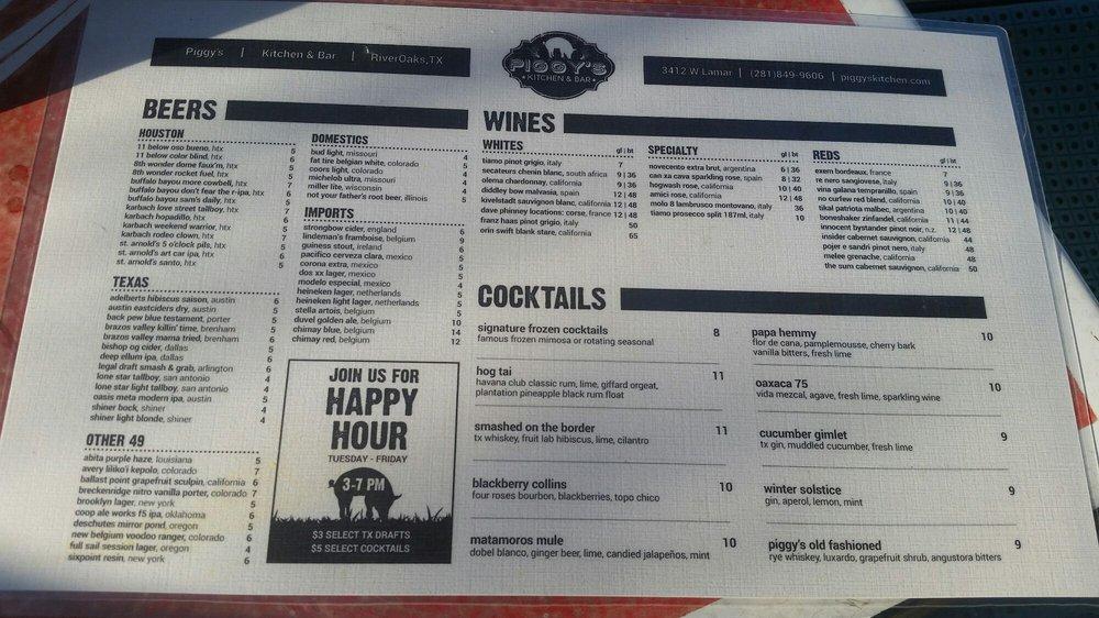 Menu at Piggy's Kitchen & Bar, Houston