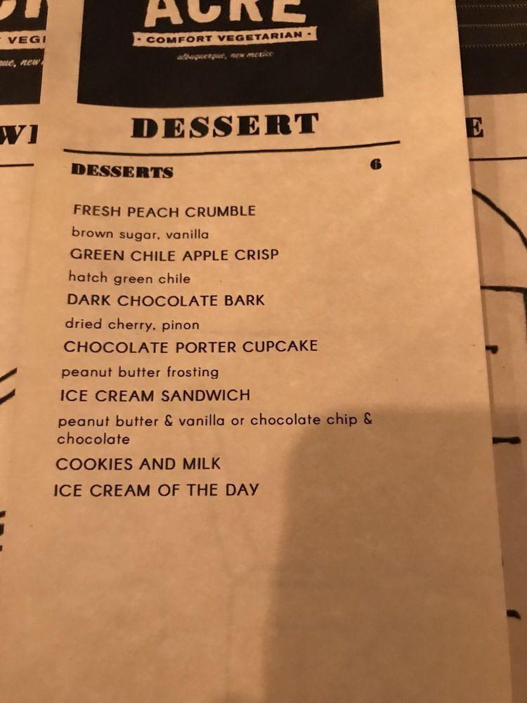 Menu at The Acre restaurant, Albuquerque