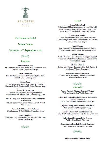 Menu at The Bay Leaf restaurant, Newbridge