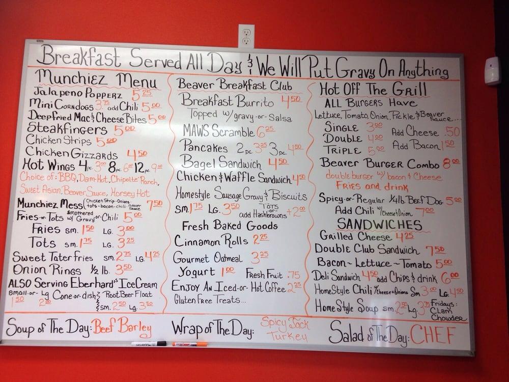 Menu at The Beaver Hut Dam Growlers fast food, Corvallis
