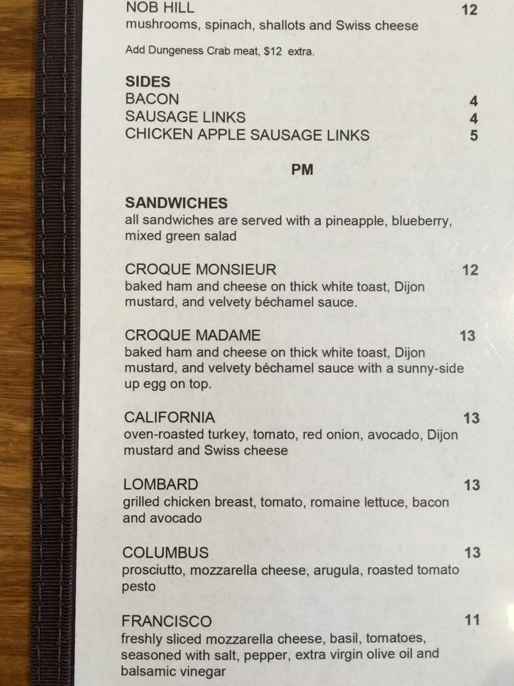 Menu at Eight AM Brunch restaurant, San Francisco