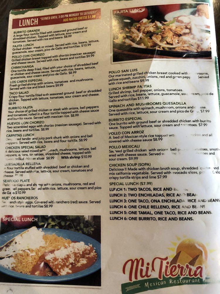 Menu at Mi Tierra restaurant, Buckner