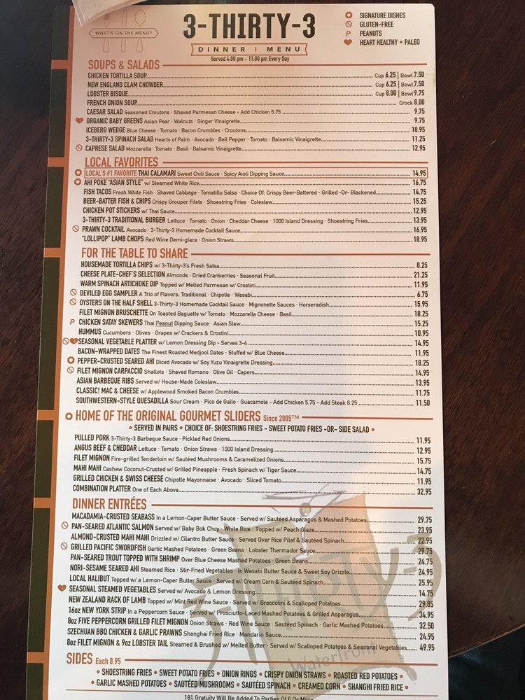 Menu at 3Thirty3 restaurant, Newport Beach