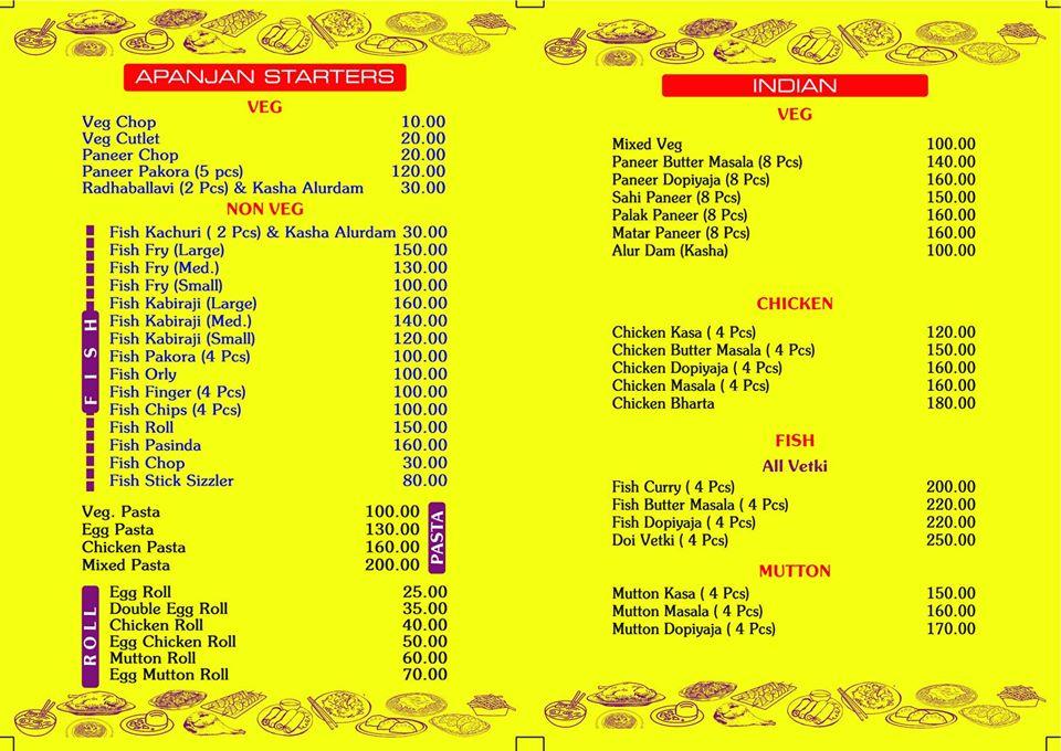 Menu at Apanjan Kalighat (Naktala Outlet), Kolkata, 1/135