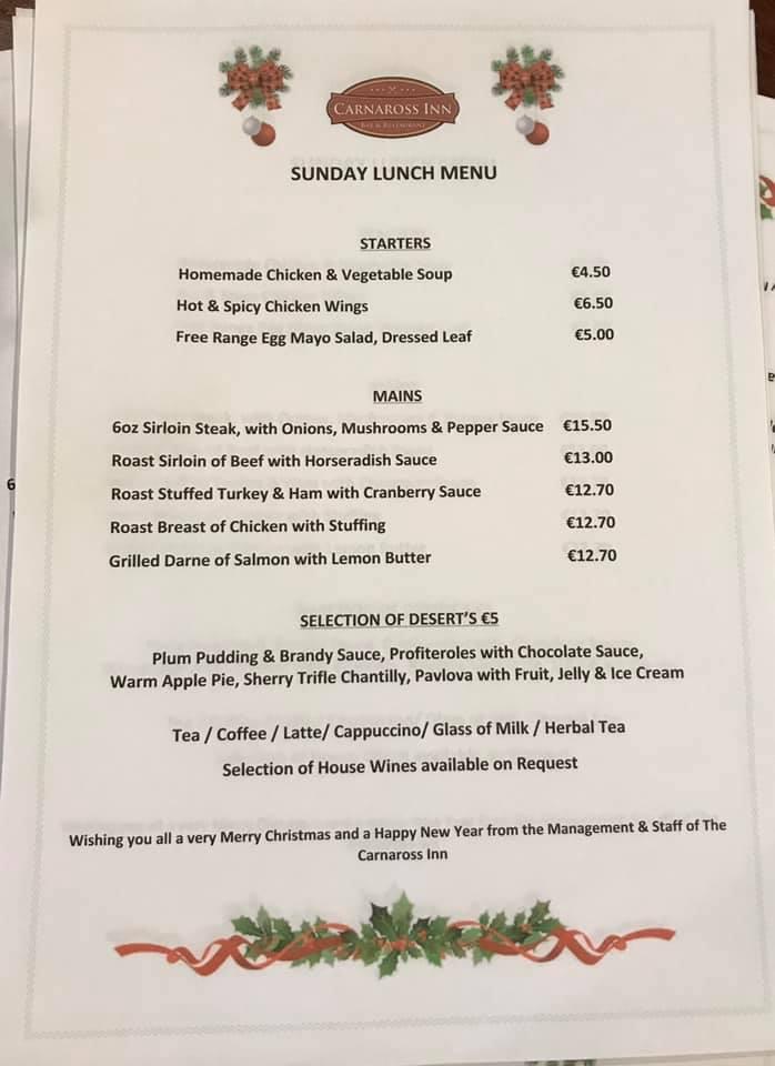 Menu at Carnaross Inn pub & bar, Carnaross, Clonagrowna House