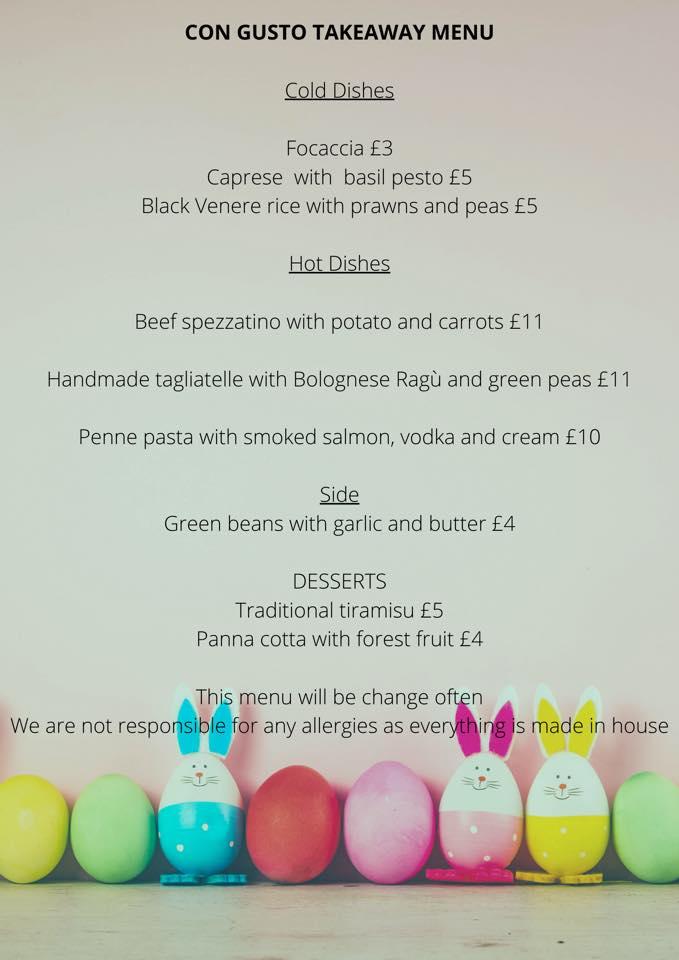 Menu at Con Gusto restaurant, London, 54 No 1 St