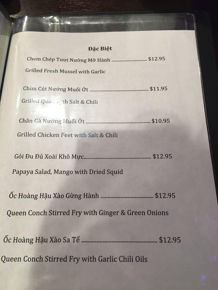 Menu at Dong Que Restaurant, San Jose
