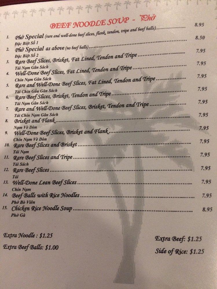 Menu at Kim Huong Vietnamese Restaurant, Salem