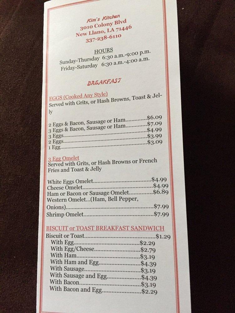 Menu at Kim's Kitchen restaurant, New Llano