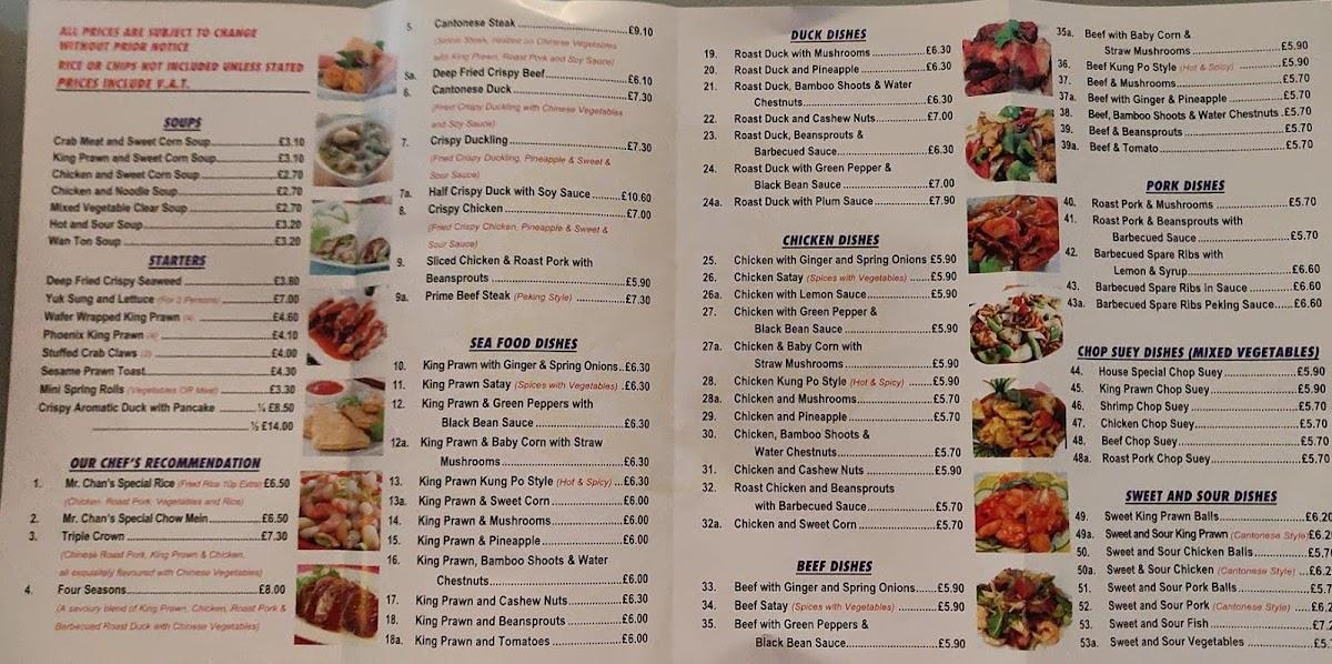 Menu at Mr Chan's Restaurant, Stratford-upon-Avon