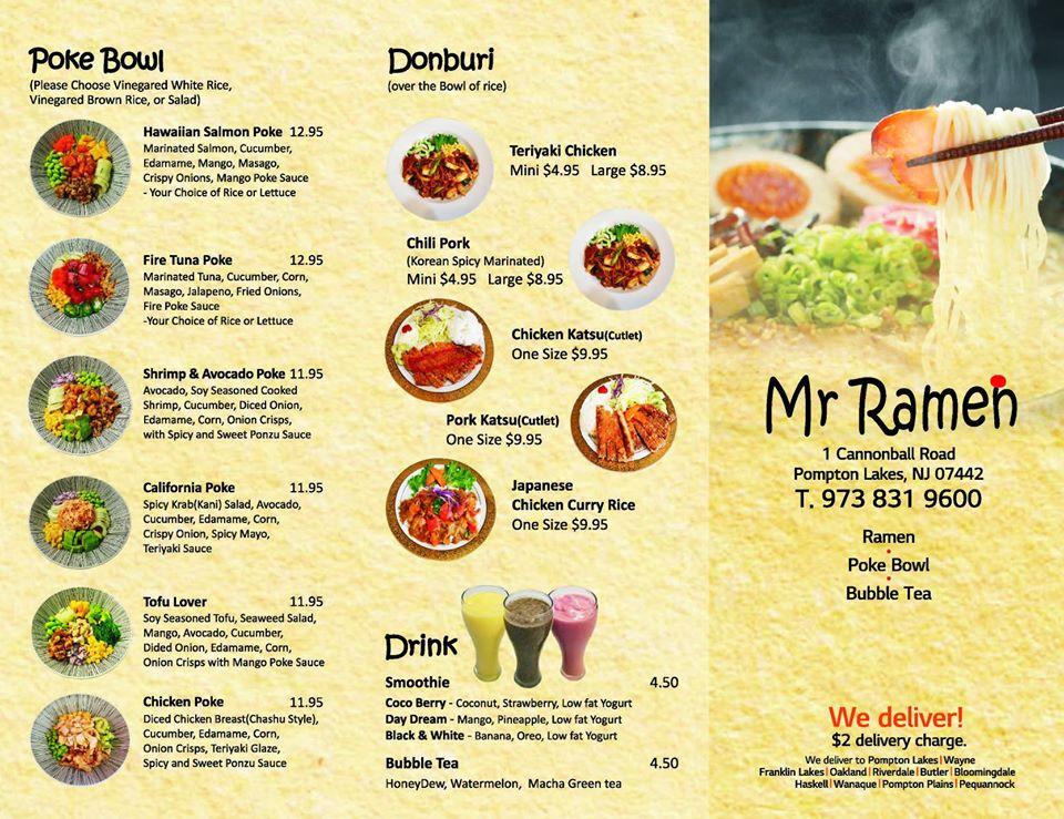 Menu at Mr. Ramen restaurant, Pompton Lakes