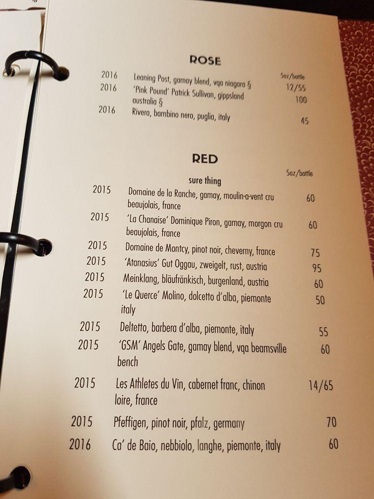Menu at Peter Pan Bistro restaurant, Toronto