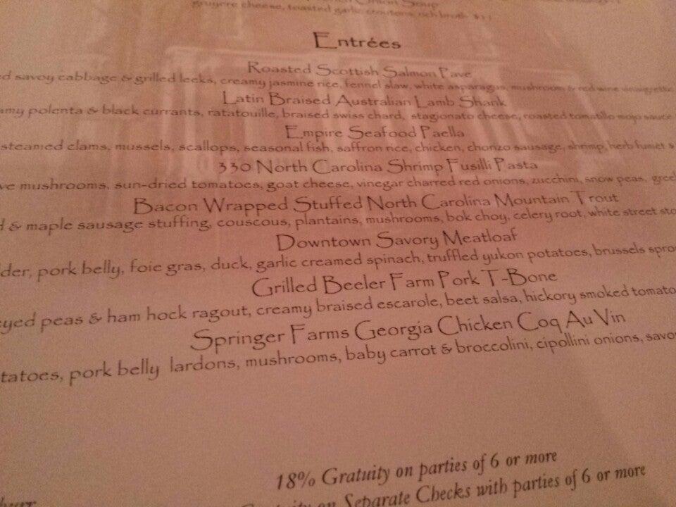 Menu at Second Empire Restaurant and Tavern, Raleigh