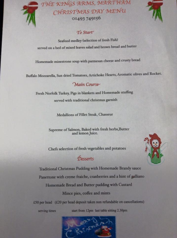 Menu at The Kings Arms pub & bar, Martham