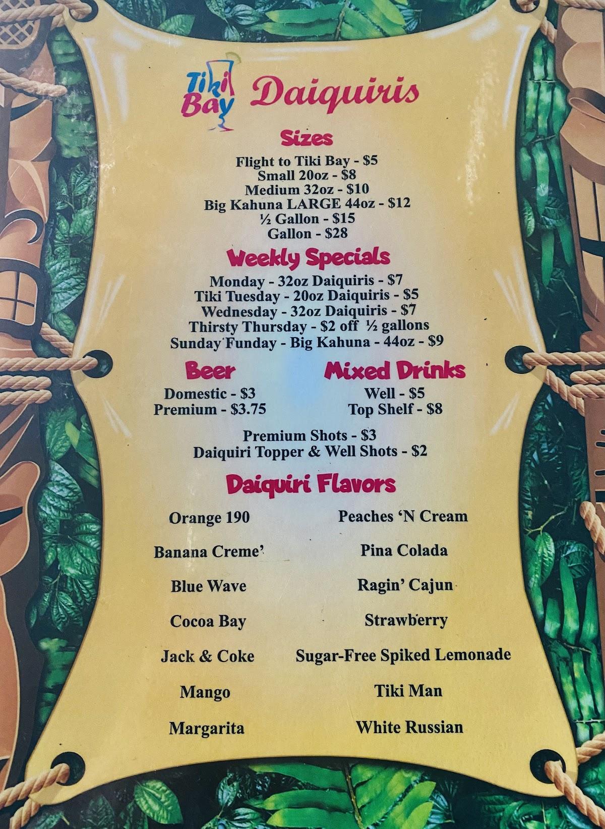 Menu at Tiki Bay Daiquiris pub & bar, Diamondhead