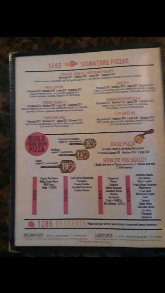 Menu at 1285 Restobar, Florence