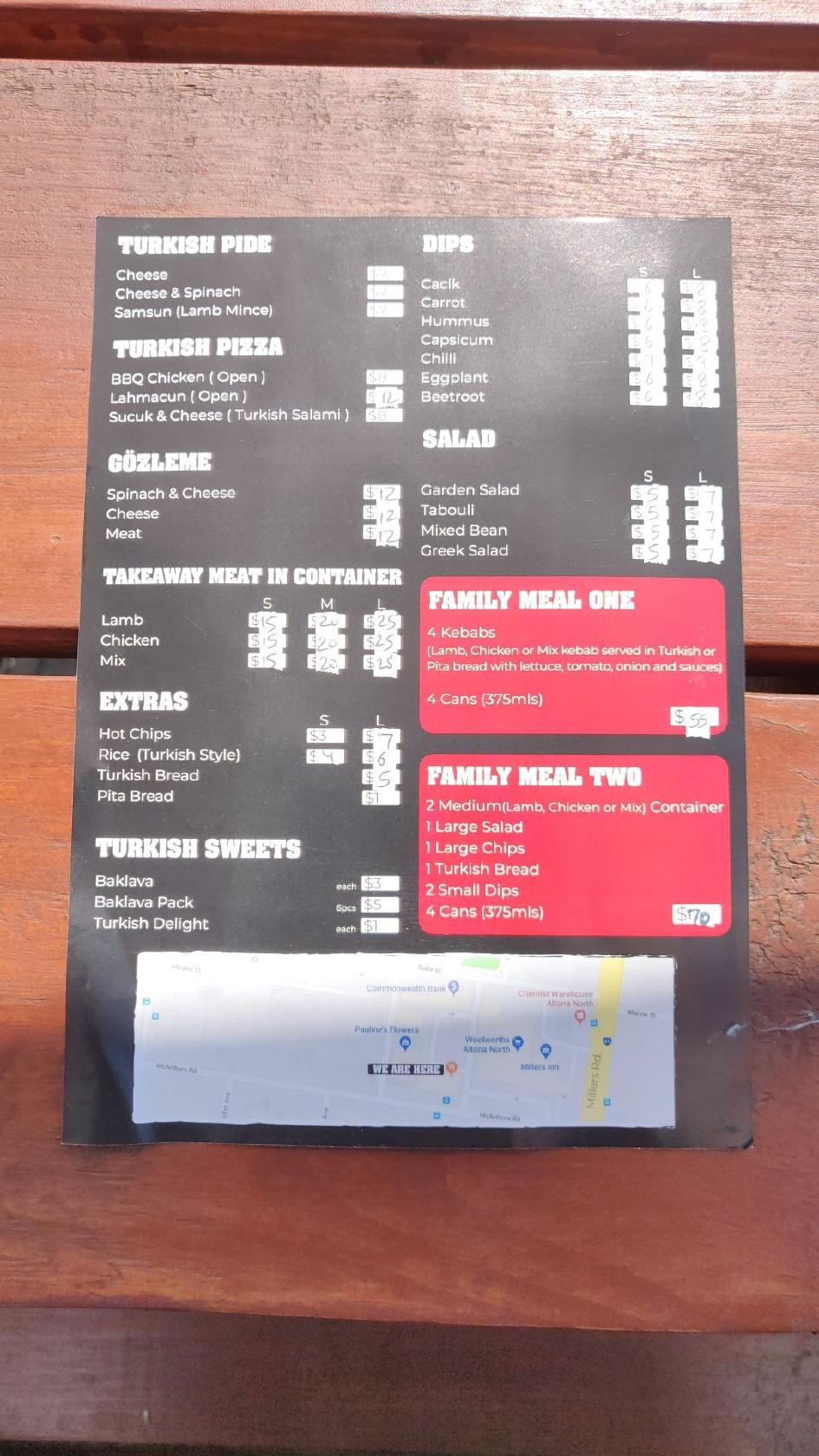 Menu at Altona Kebab House restaurant, Altona North