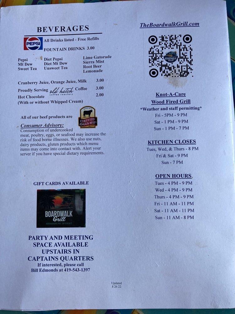 Menu at Boardwalk Grill pub & bar, Celina