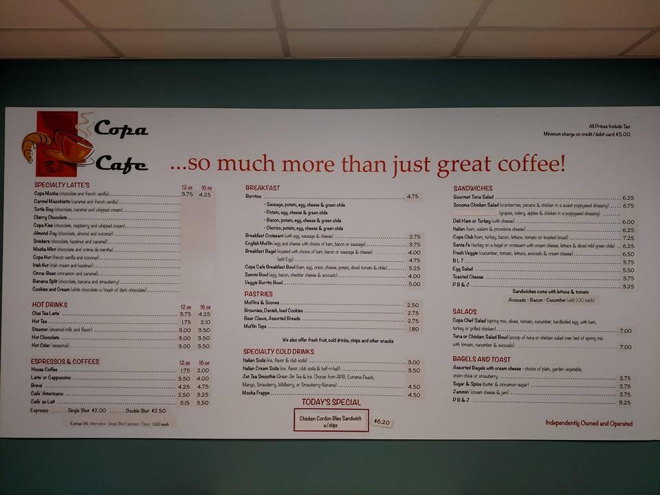 Menu at Copa Cafe, Golden