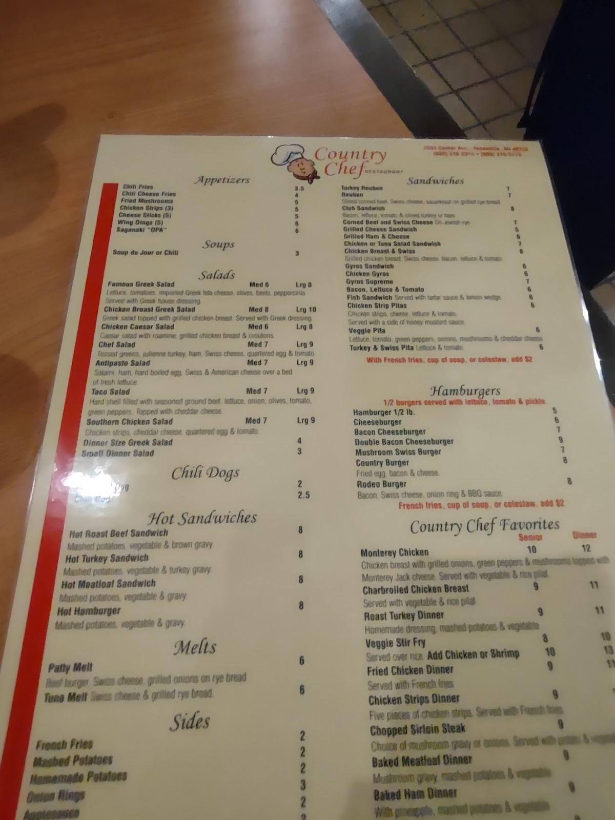 Menu at Country Chef restaurant, Essexville