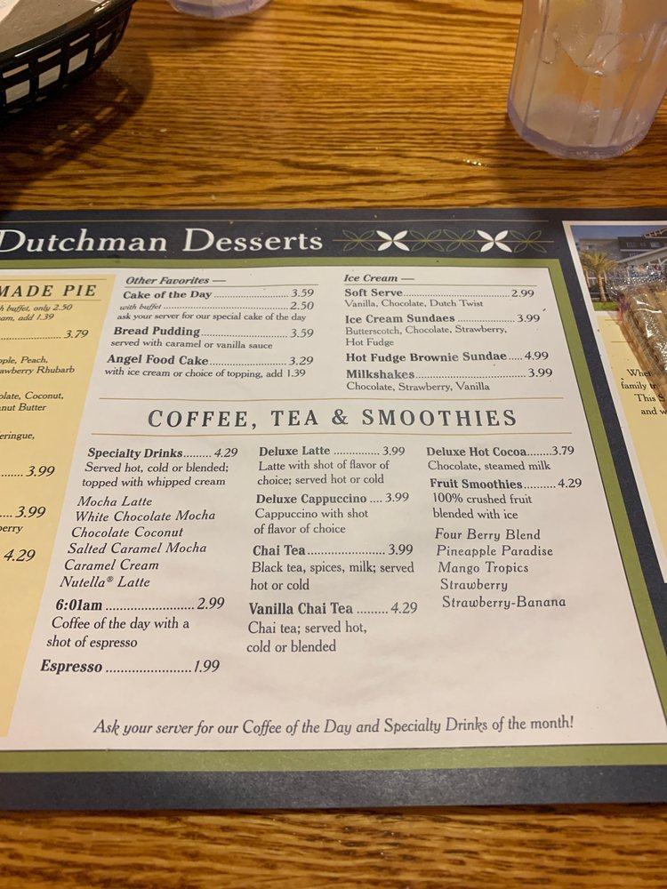 Menu at Der Dutchman restaurant, Sarasota, Bahia Vista St