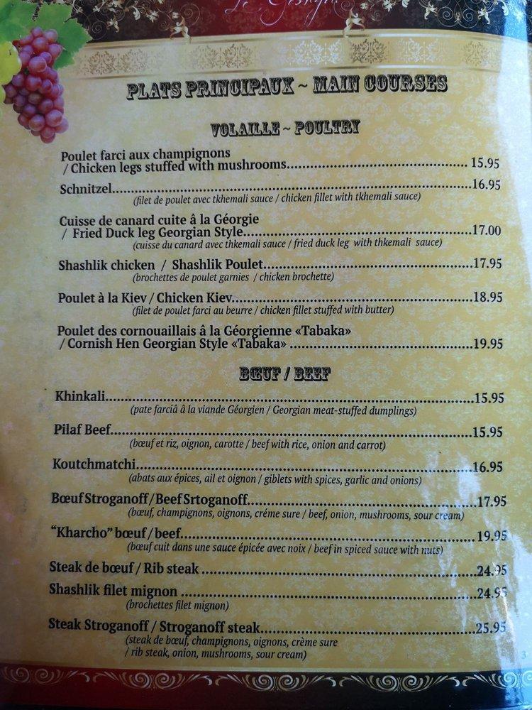 Menu at Georgia Restaurant, Montréal