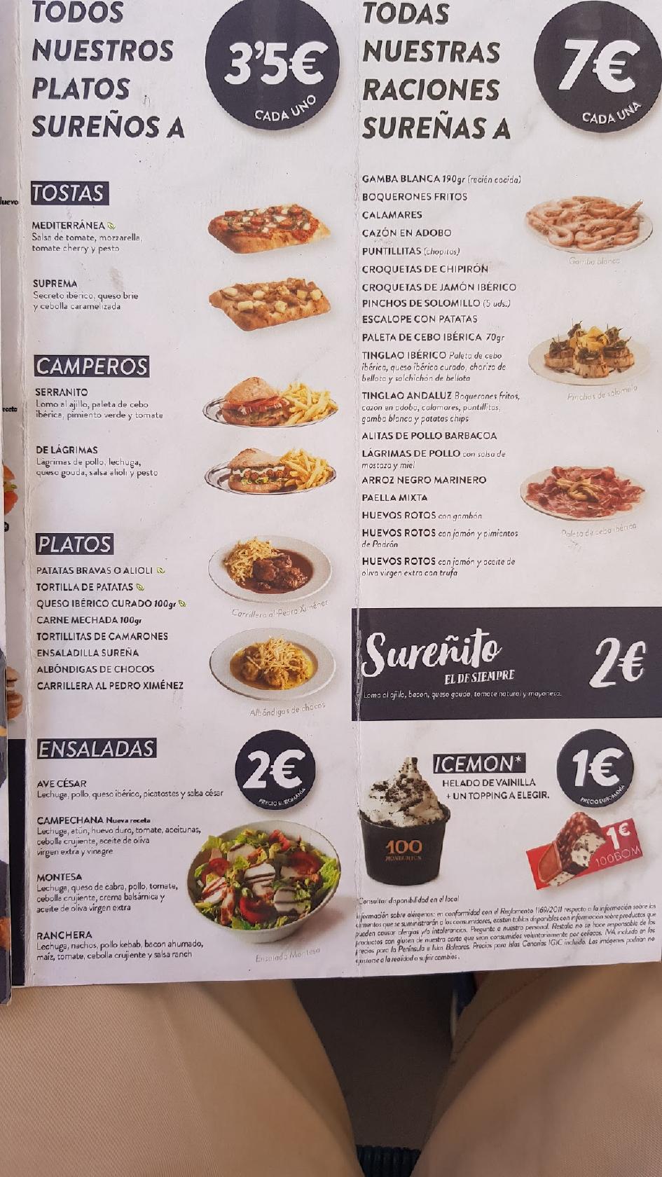 Carta del restaurante La Sureña, El Tablero, Av. Francisco Vega Monroy