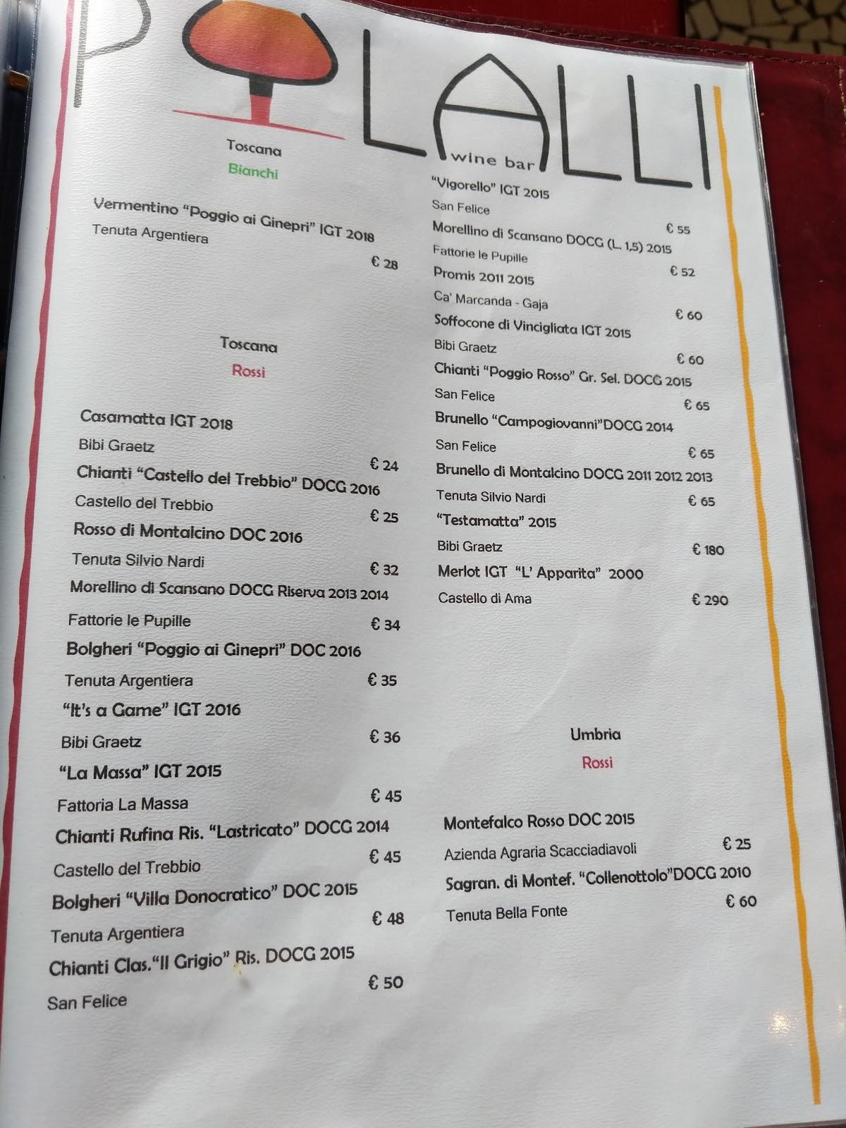 Menu at Pulalli pub & bar, Capri, Piazza Umberto I
