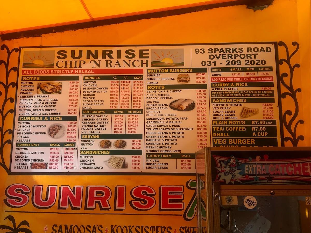 Menu at Sunrise Chip N Ranch, Overport, Durban restaurant, Durban, 93 ...