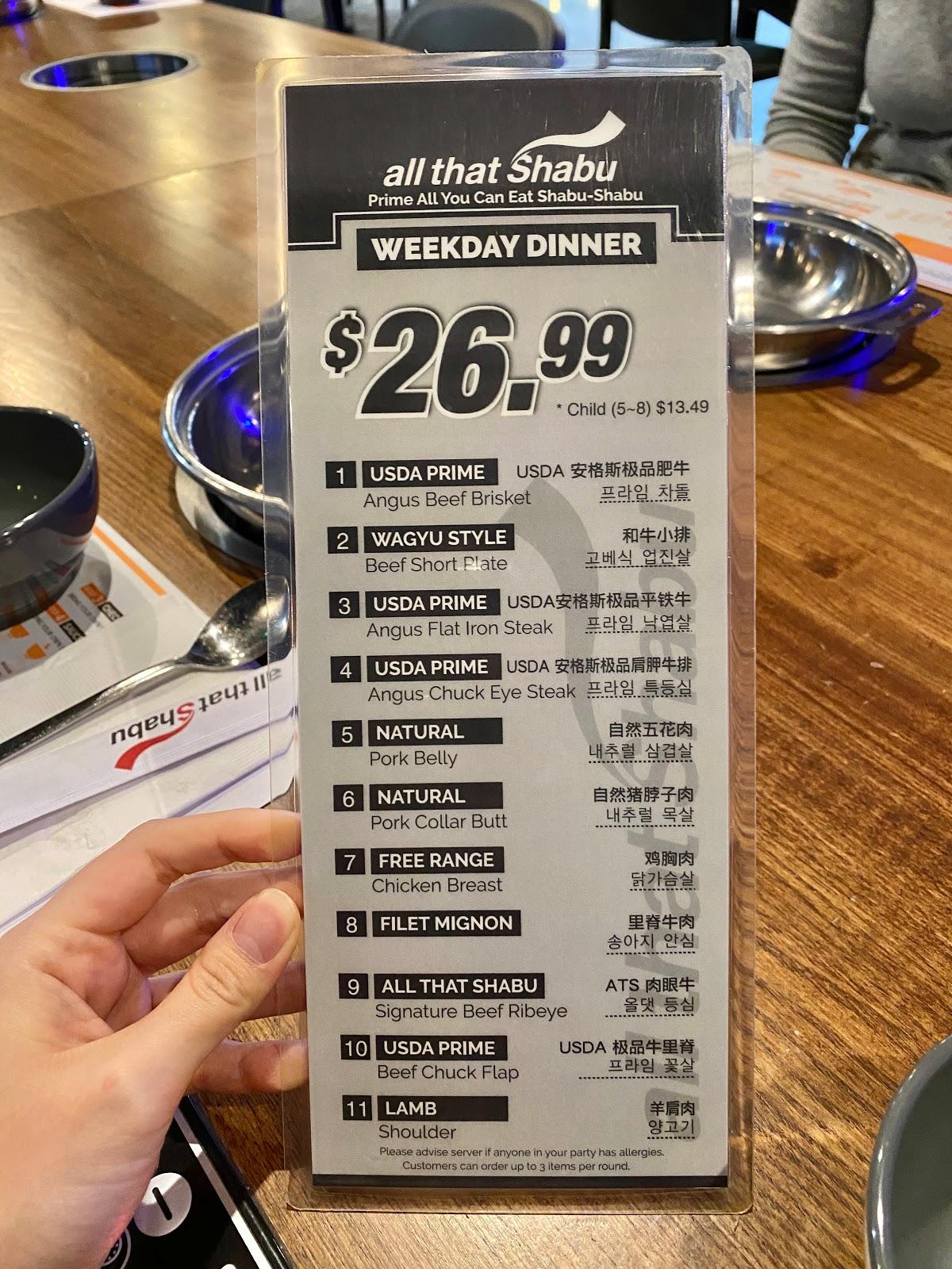 Menu at All That Shabu restaurant, Irvine