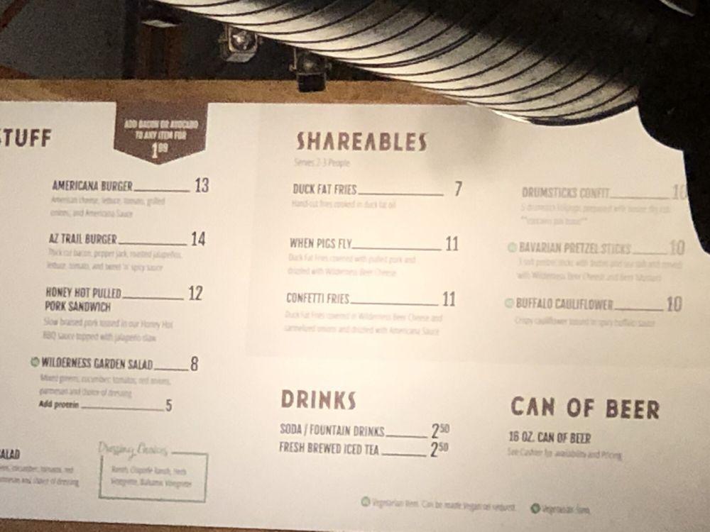 Menu at Arizona Wilderness DTPHX pub & bar, Phoenix
