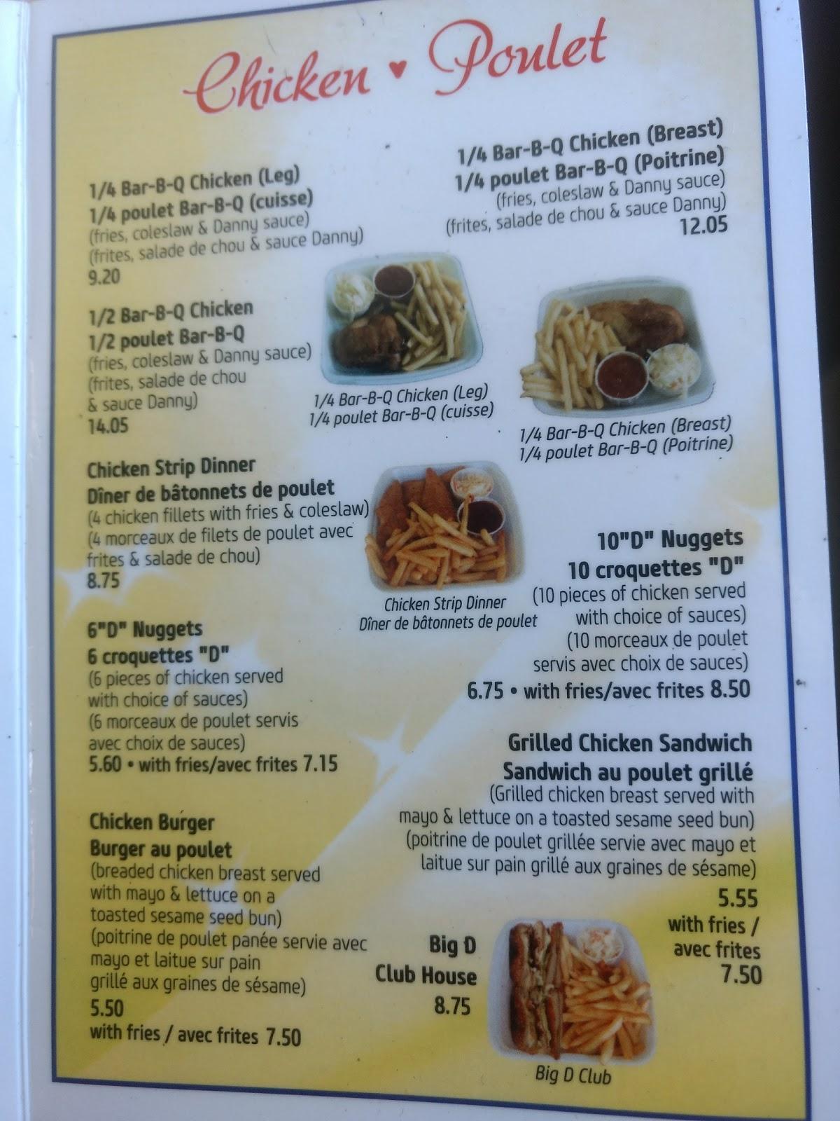 Menu at Big D Drive-in restaurant, Bathurst